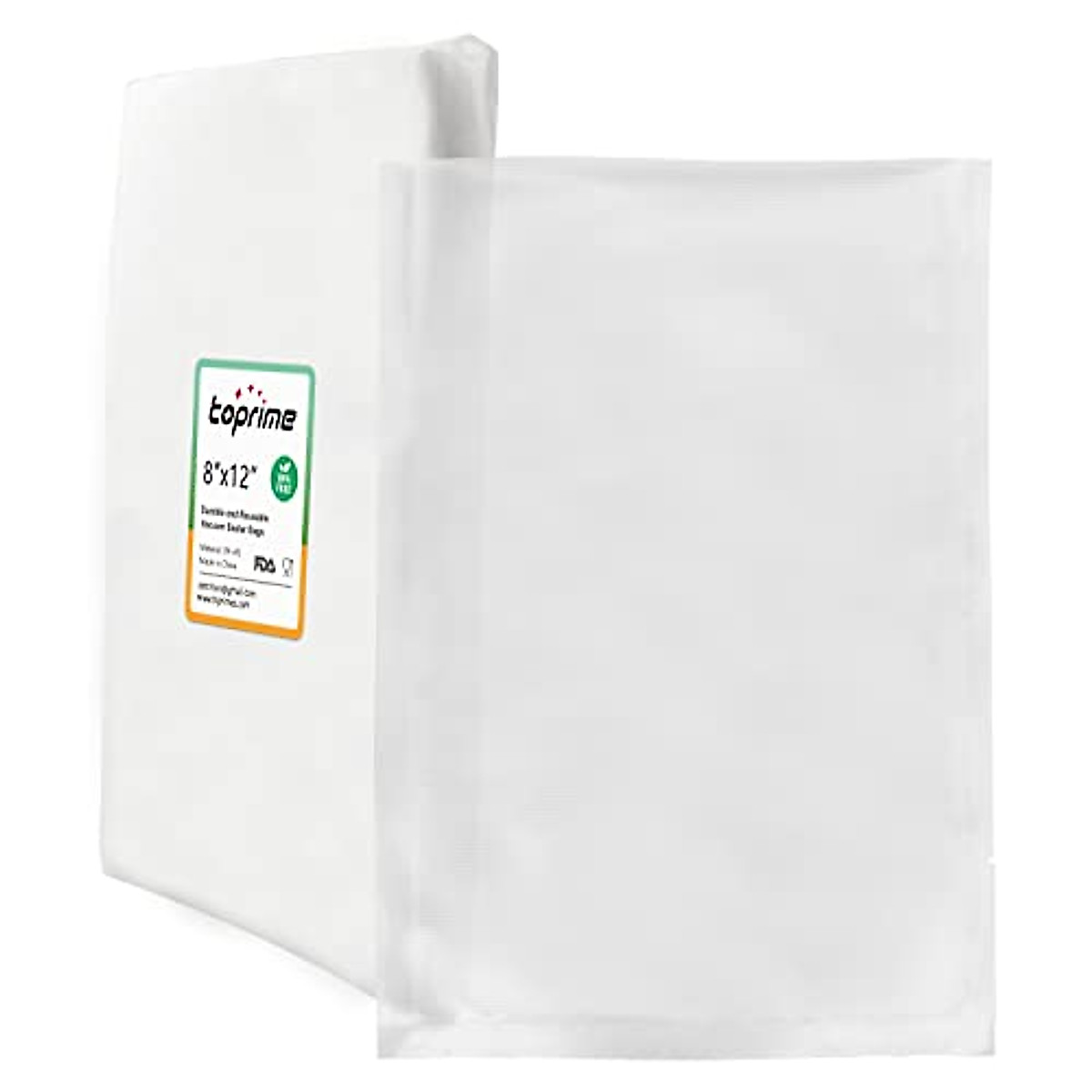 Toprime Vacuum Sealer Bags 50 Count 8" x 12" for Food Storage, 7-layer Physical Coextrusion Bag Designed for Seal a Meal, BPA Free, Heavy Duty, Puncture Resistance, Great for vac storage, Meal Prep or Sous Vide