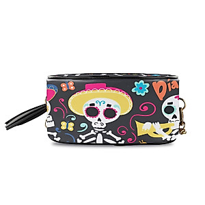 ALAZA PU Leather Small Crossbody Bag Purse Wallet Cute Sugar Skull Day Of The Dead Cell Phone Bags with Adjustable Chain Strap & Multi Pocket