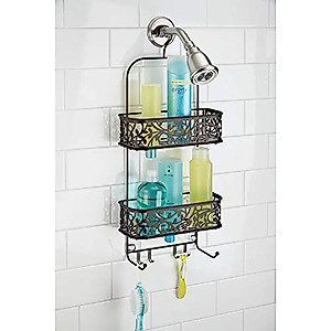 iDesign Vine Metal Wire Hanging Shower Caddy, Extra Wide Space for Shampoo, Conditioner, and Soap with Hooks for Razors, Towels, and More, 10.5" x 4.5" x 25"