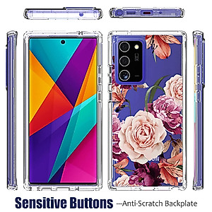 Bohefo Case for Galaxy Note 20 Ultra 5G SM-N986U Case with Tempered Glass Screen Protector,Full Body Cute Floral Shockproof Protective Phone Case Cover for Samsung Galaxy Note 20 Ultra (purple flower)