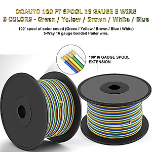 DOAUTO Enough 100Ft Enough 16AWG 5 Way Bonded Trailer RV Camper Towing Boat Wiring Harness Spool, Standard Primary 16AWG 5 Wire Ideal for All Basic Wiring Needs(Green, Yellow, Brown, Blue, White)