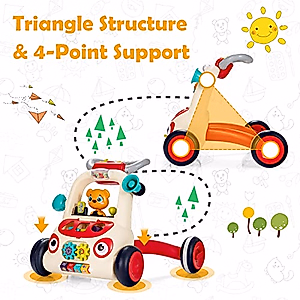 BABY JOY 2 in 1 Baby Walker, Sit to Stand Learning Walker Activity Center with Lights & Sounds, Adjustable Speed Wheels, Toddler Musical Walking Toy, Push Walker for Baby Boy Girl Over 9 Months