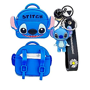 Cute Stitch Backpack Case for Airpod 3rd Generation, Soft Silicone Airpod 3 Charging Case with Lanyard Keychain Fashion Funny Cartoon Shoulder Bag Protective Design Skin for Girls Women Airpod 3 case
