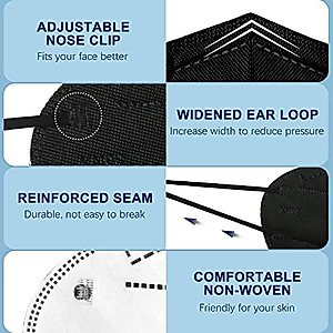 MISSAA KN95 Face Masks 60 Pack, 5-Ply Breathable & Comfortable Cup Dust Safety Mask, Black KN95 Mask, Protection Masks Against PM2.5 for Adult Women and Men
