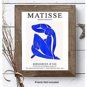Matisse Wall Art - Blue Matisse Poster, 8x10 - Matisse Print - Minimalist Wall Art - Abstract Art - Line Art Decor - Mid Century Modern Wall Art - Henri Matisse - Aesthetic Pictures - Minimal Wall Art
