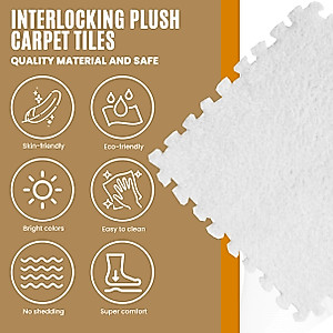 BANANA NATION Plush Puzzle Foam Floor Mat - Interlocking Carpet Tiles - 11.8 x 11.8 x 0.6 Carpet Foam Tiles - Carpet Puzzle Mats for Floor - Rug Squares Carpet - Plush Foam Floor Tiles (12pcs - White)