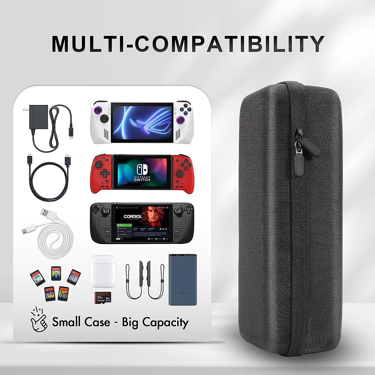 Gepicest Carrying Case for Steam Deck Rog Ally Switch Oled Hori Split Pad Pro Handheld Console Gaming Accessories Dock Station AC Charger Large Travel Portable Game Case Black
