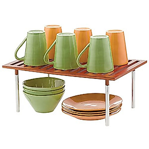 mDesign Natural Bamboo Storage Shelf - Food and Kitchen Organizer for Cabinets, Pantry Shelves, Countertops, Stackable, 2 Pack - Cherry Wood Finish