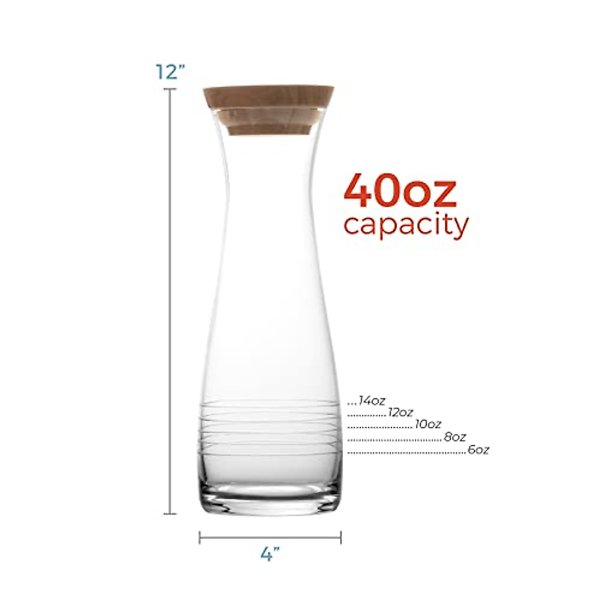 Crafthouse by Fortessa Classic Beverage Vessel Carafe with Acacia Wood Lid, 39 Ounces