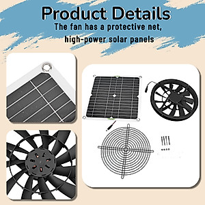 Solar Roof Vent Fan, 100w Waterproof Solar Panel And 9.8 Inch High Speed Solar Fans For Outside, Solar Power Fan, Solar Powered Fan For Greenhouse For Chicken Dog Houses, Greenhouses, Rv Roof