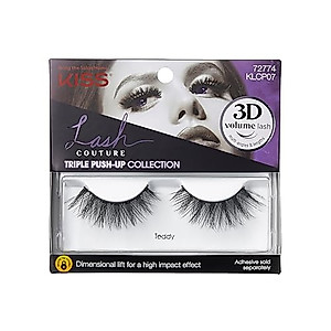 KISS Lash Couture Triple Push-Up, False Eyelashes, Teddy', 12 mm, Includes 1 Pair Of Lash, Contact Lens Friendly, Easy to Apply, Reusable Strip Lashes