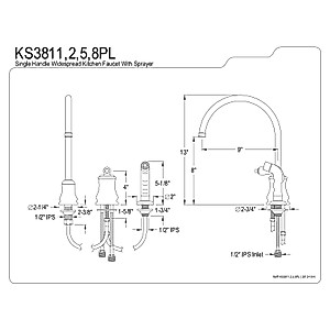 Kingston Brass KS3811PL Restoration Widespread Kitchen Faucet with Plastic Sprayer, Polished Chrome