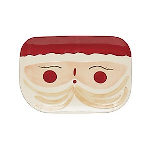 Creative Co-Op Hand-Painted Stoneware Santa Platter, Red and White