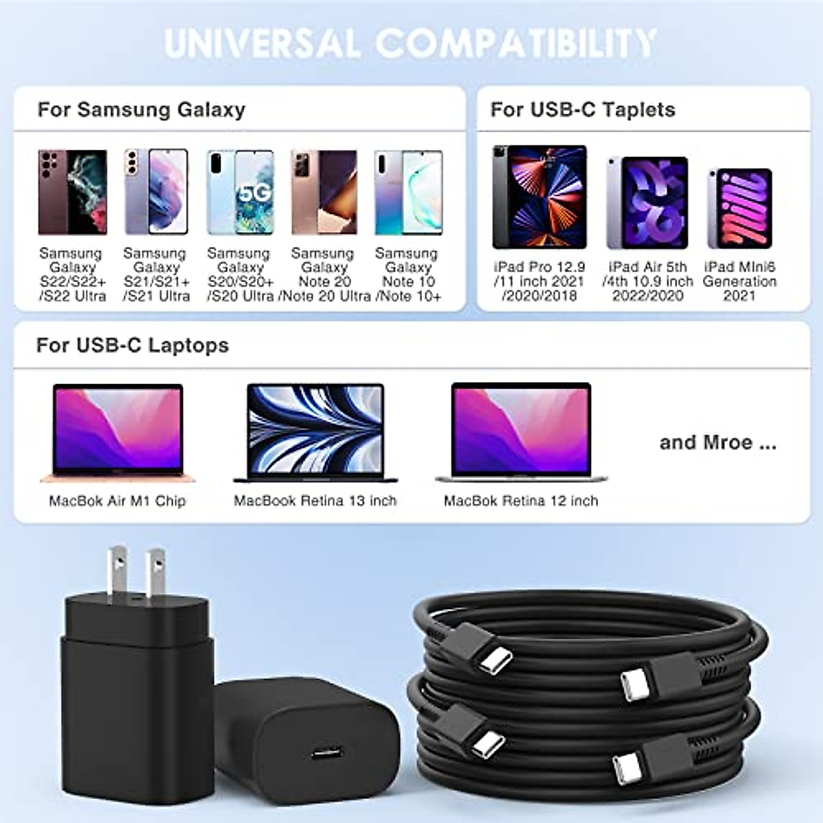 Type C Charger Fast Charging,Android USB C Wall Charger with USB Charger Cable 3 ft, Super Fast Charging Adapter for Samsung Galaxy S23 Ultra/S23+/S22/S10/S9/S8/Note 10/Note 20, for iPad Pro 11/12.9