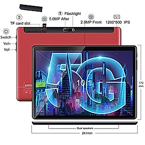 DUODUOGO Tablet with Keyboard, 2 in 1 Tablet 10 inch Android 11 Tablet, Quad-Core Processor, 64GB+4GB, 128GB Expandable, 2.4+5G WiFi, Dual Camera, 6000mAh, Bluetooth, FM (Red)