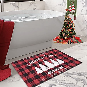 GlowSol Christmas Bath Mat, 16x24 Xmas Diatom Mud Bathroom Rugs Absorbent Floor Mat Quick-Drying Christmas Decorative Doormat Entryway Door Mat Throw Rug Christmas Kitchen Laundry Small Area Rug Deer