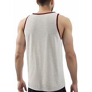 Vetemin Mens Premium Basic Solid Vintage Athletic Active Sports Jersey Tank Top Casual Shirts H.Oatmeal/Rusty L