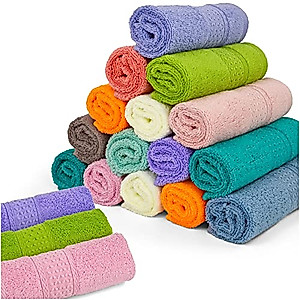 Cleanbear 18-Piece Wash-Cloths-Ultra Soft-Cotton-Washcloths, Bathroom Towels with Assorted Colors, 13 by 13 Inches