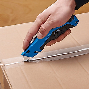 KATA 2Pack Utility Knife Box Cutter Retractable Folding Razor Knife Set Heavy Dudy Safety Cutter, 10pcs SK5 Sharp Blades Included, Blue
