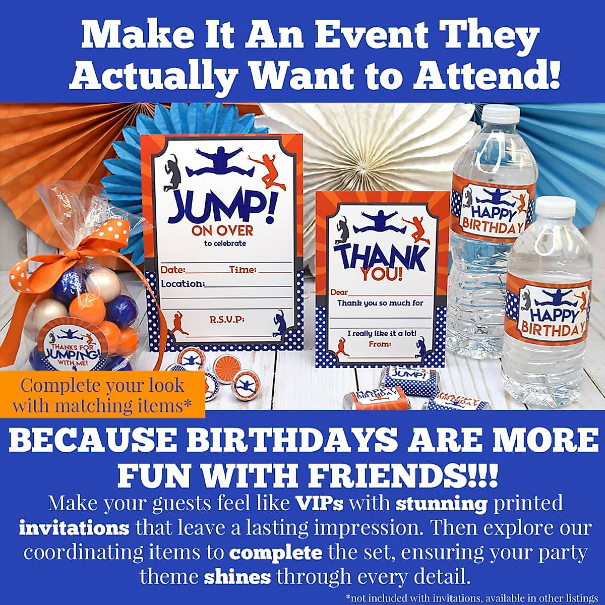 Jump Zone Bounce and Play Trampoline Park Jumping Birthday Party Invitations, 20 5x7 Fill In Cards with Twenty White Envelopes by AmandaCreation