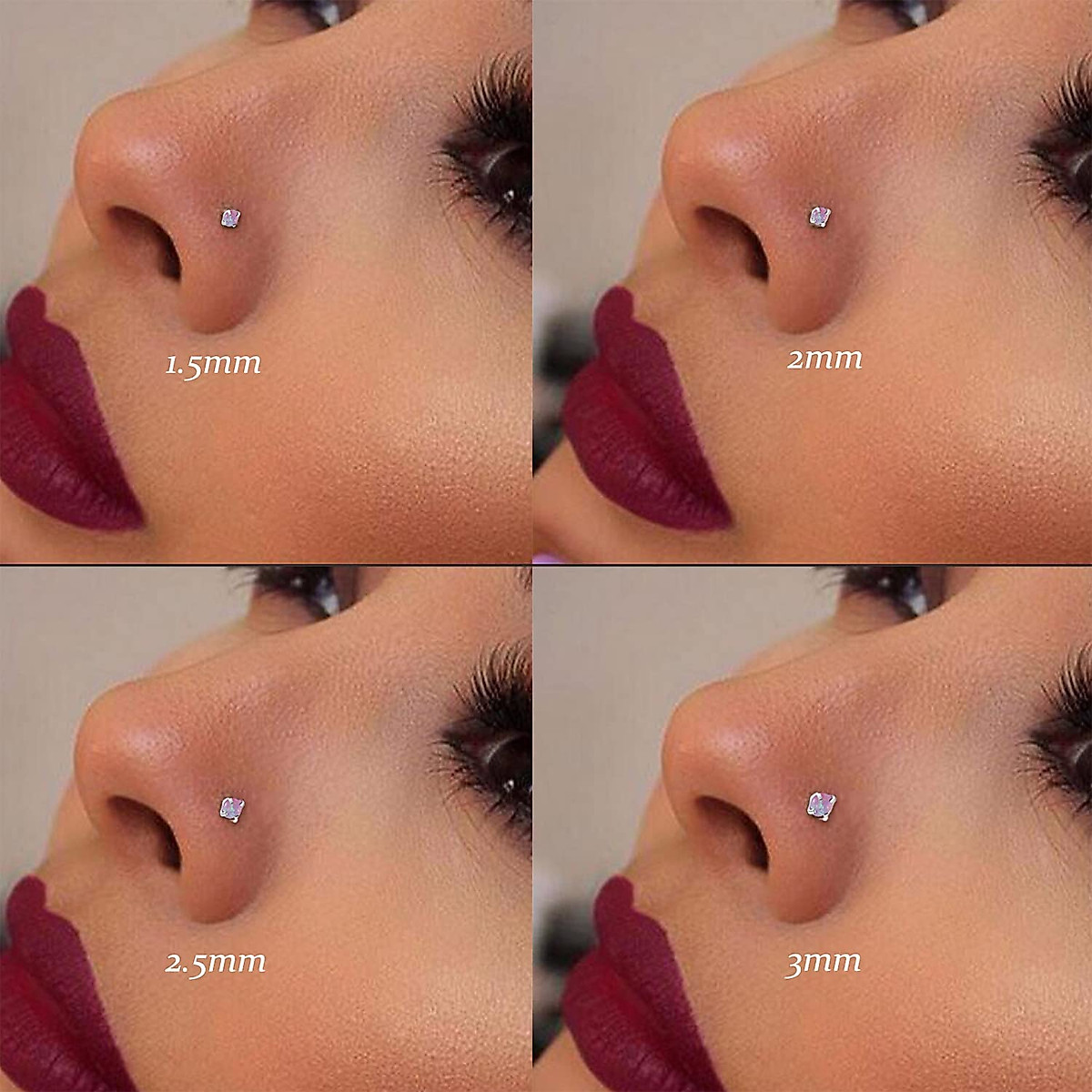 Kridzisw 20G Nose Rings Studs for Women 316L Stainless Surgical Steel Diamond Hypoallergenic Straight Opal Stud Nose Nostril Ring Pin Bone Hoop Body Piercing Jewelry Pack for Women Men CZ Silver 2mm