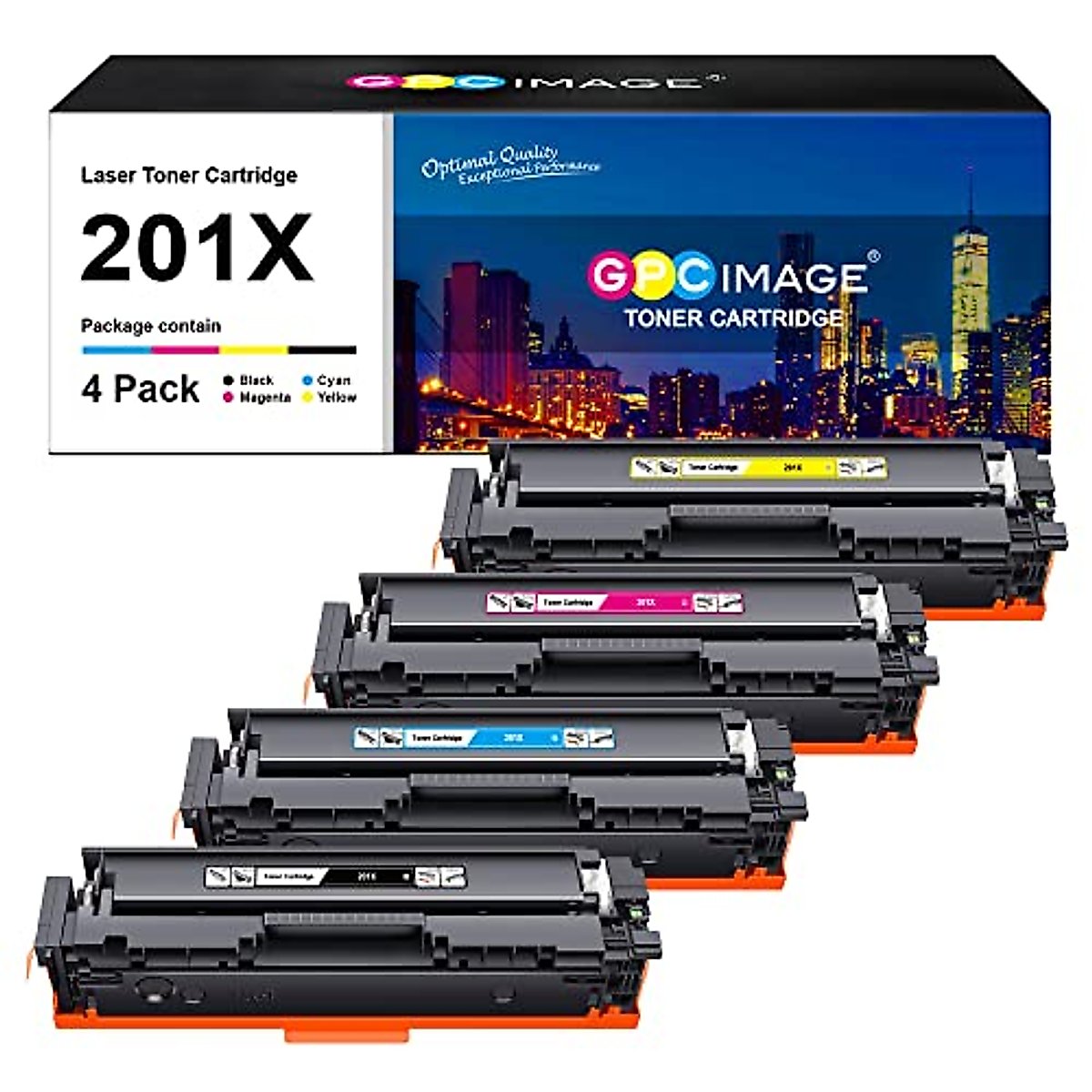 GPC Image Compatible Toner Cartridge Replacement for HP 201X CF400X 201A CF401X CF402X CF403X CF400A Compatible with Laserjet Pro MFP M277dw Toner M252dw M277n M252n MFP M277c6 Printer Tray(4-Pack)