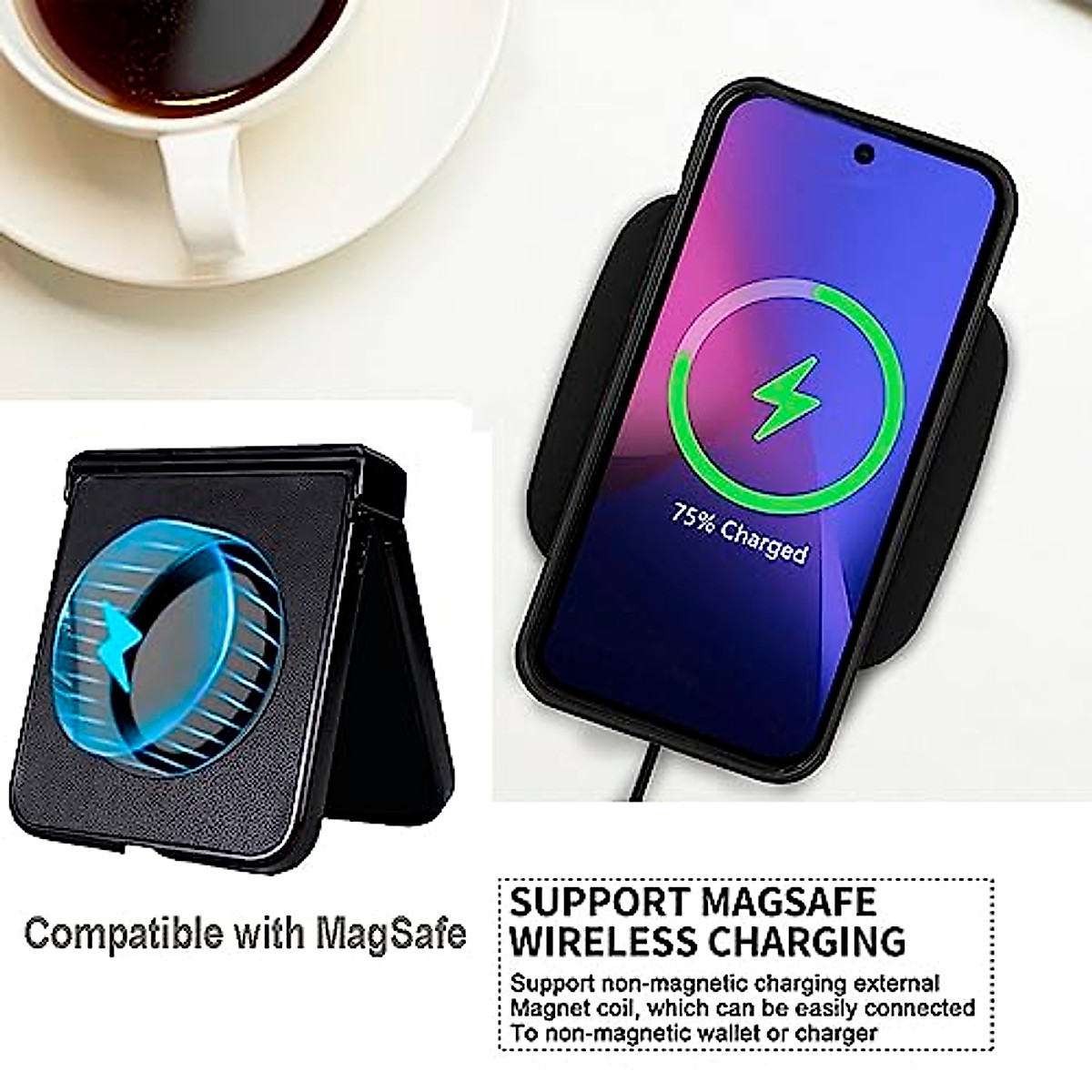 Gufiire for Samsung Galaxy Z Flip 5 Case with Hinge Protection, Front Screen Protector, Carbon Fiber Texture Leather Case Compatible with MagSafe Full Protection Phone Case for Galaxy Z Flip5 (Black)