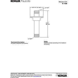 Kohler K-7396-SN 3" Straight Ceiling-Mount Shower Arm & Flange Polished Nickel