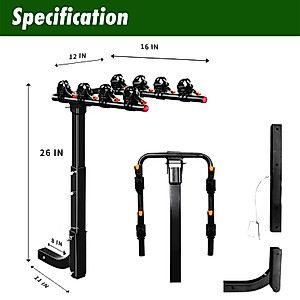 GUDE 4 Bike Rack Hitch Mount Rack, Heavy Duty Alloy Steel Bicycle Carrier with 2'' Hitch Receiver, Double Folding Arms Bicycle Carrier for Car SUV Truck, Black