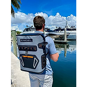 Engel BP25-LG Red 25 Quart Roll-Top High Performance Backpack Cooler Light Gray/Red