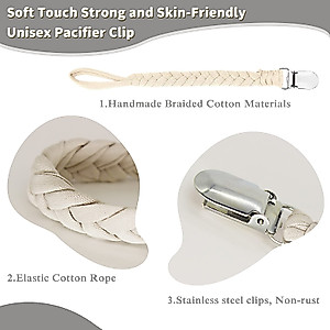 Duludulu 7 Pcs Braided Pacifier Clips for Boys and Girls, Pacifier Holder Baby Binky Clips Handmade Cotton Modern Unisex Pacifier Smoother Clip Fits All Pacifiers for Shower Birthday Gifts