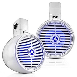 PyleUsa 6.5” 2-Way Marine Wakeboard Tower Speakers with Bluetooth and LED Lights, Full Range Waterproof Outdoor Speakers for Off-Road ATV, UTV, Jeep or Boat (White)