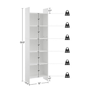 Hzuaneri 6-Tier Bookshelf, 66.9 Inches Floor Standing Bookcase, Display Storage Shelf, Corner Shelf, Home Decor Furniture for Home Office, Living Room, Bedroom, White 01103XBC
