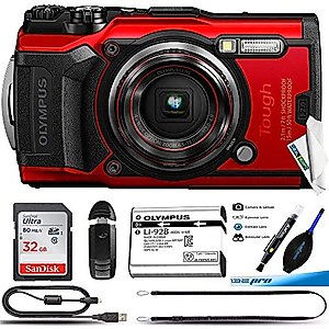 Olympus Tough TG-6 Waterproof Camera, Red -32GB Basic Bundle