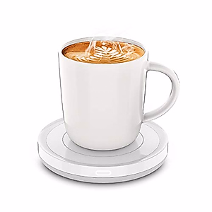 BESTINNKITS Smart Coffee Set Auto On/Off Gravity-Induction Mug Office Desk Use, Candle Wax Cup Warmer Heating Plate (Up to 131F/55C), 14oz (White Set)