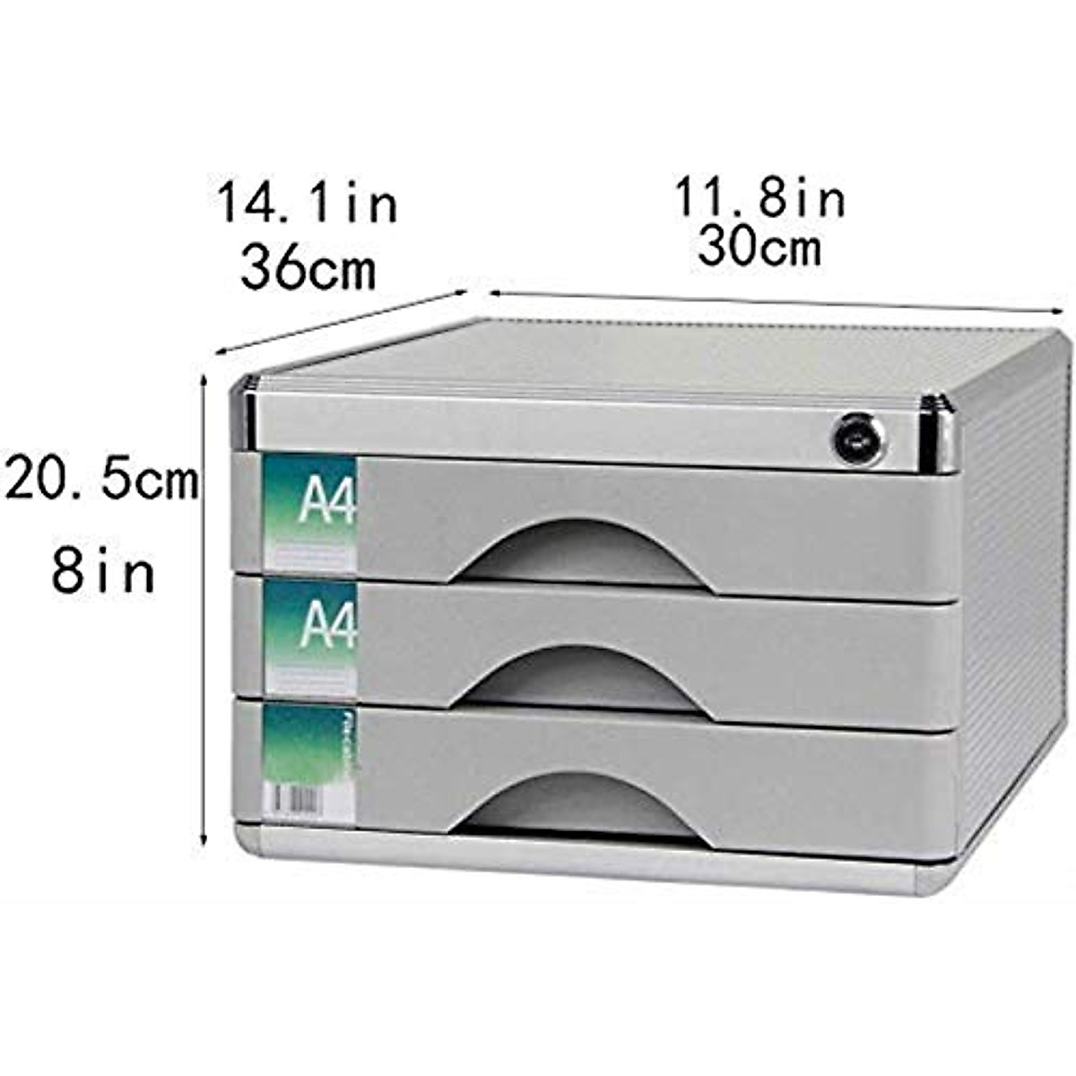 SHABOZ File Cabinets Flat Mobile 3 Drawer Lockable Data File Storage Cabinet - Aluminum Alloy - Gray 30x36x20.5cm Home Office Furniture