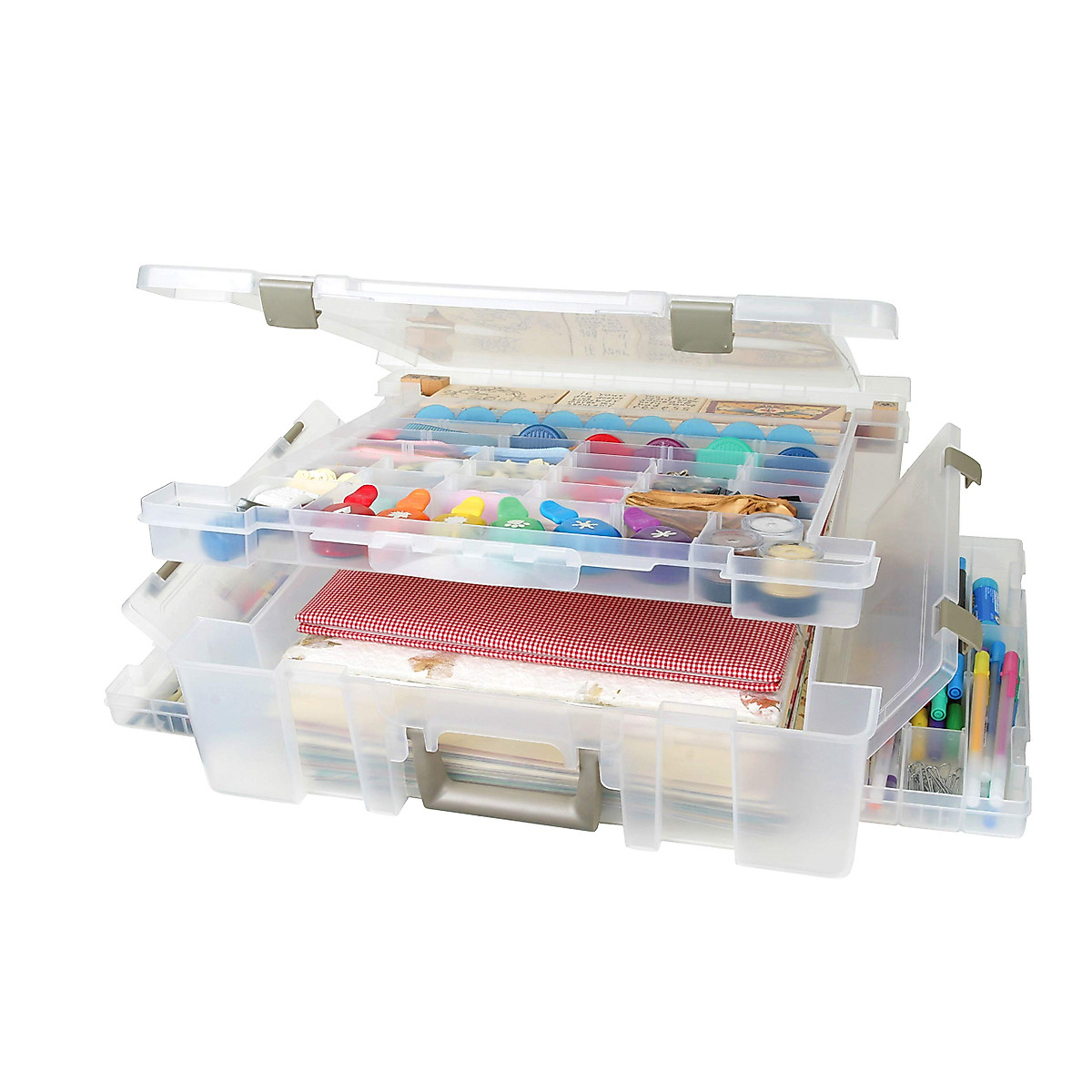 ArtBin 6981AB Super Satchel Deluxe Divided Base, Large Portable Art & Craft Organizer with Drawers, [1] Plastic Storage Case, Clear