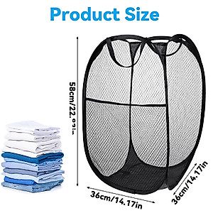 Gjinxi Strong Mesh Pop up Laundry Hamper Basket Large Collapsible Mesh Laundry Basket Pop Up Hamper Foldable Mesh Laundry Bag Travel Black Hamper Basket Pocket Storage with Handles