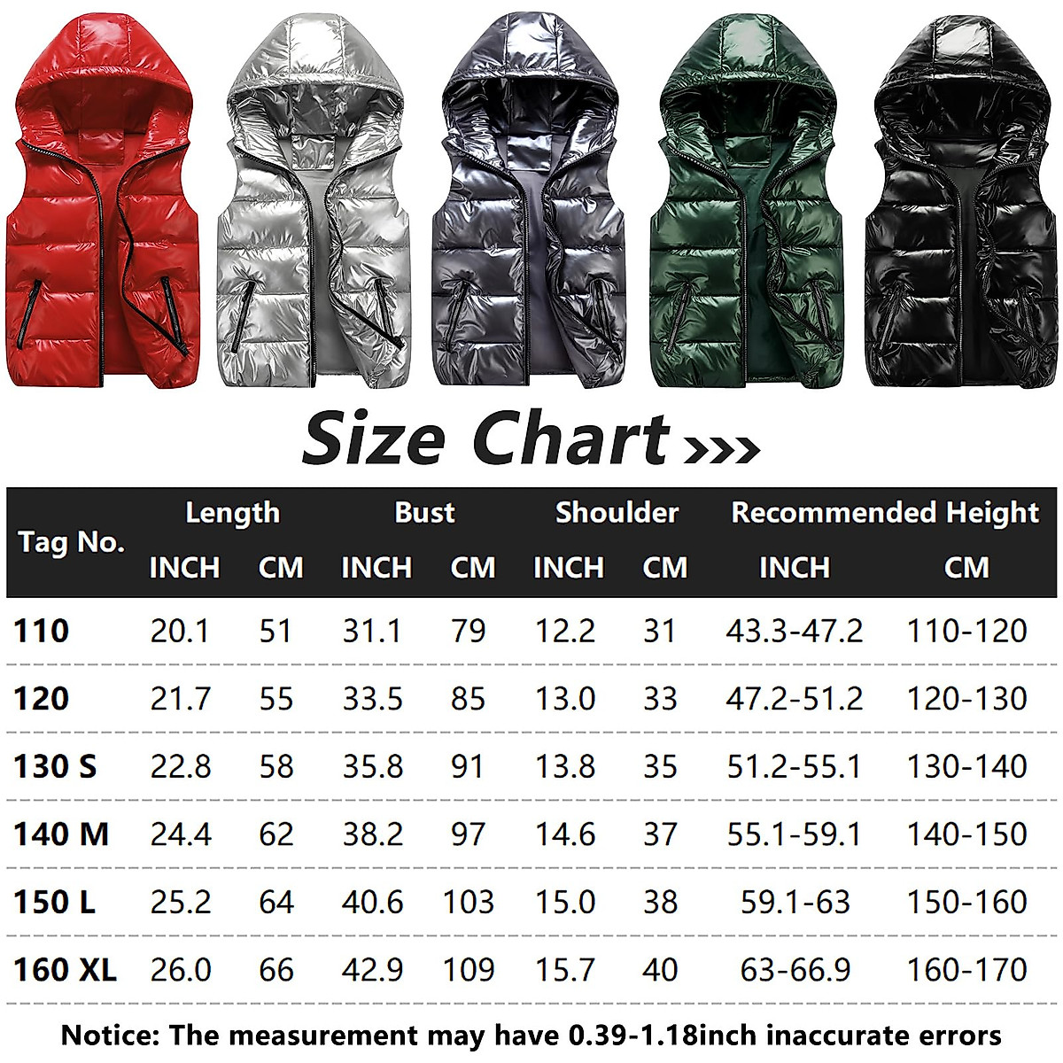 Happy Cherry Kids Down Jacket Hooded Vest Winter Jacket for Boys Hoodies Padded Jackets Girls Outwear Coat Black 6Y