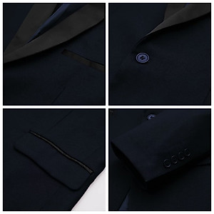 WEEN CHARM Men's Slim Fit 3 Piece Tuxedo Suit One Button Shawl Lapel Blazer Jacket Vest Pants Set Blue