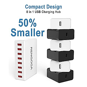 USB Charging Station, RENGOGA 50W/10A USB Charger 8-Ports USB Charging Hub, Multi USB Charger Block for Multilple Devices, iPhone 13 12 11 Pro Max,iPad Air, Samsung Galaxy S21 S20, Tablet-White
