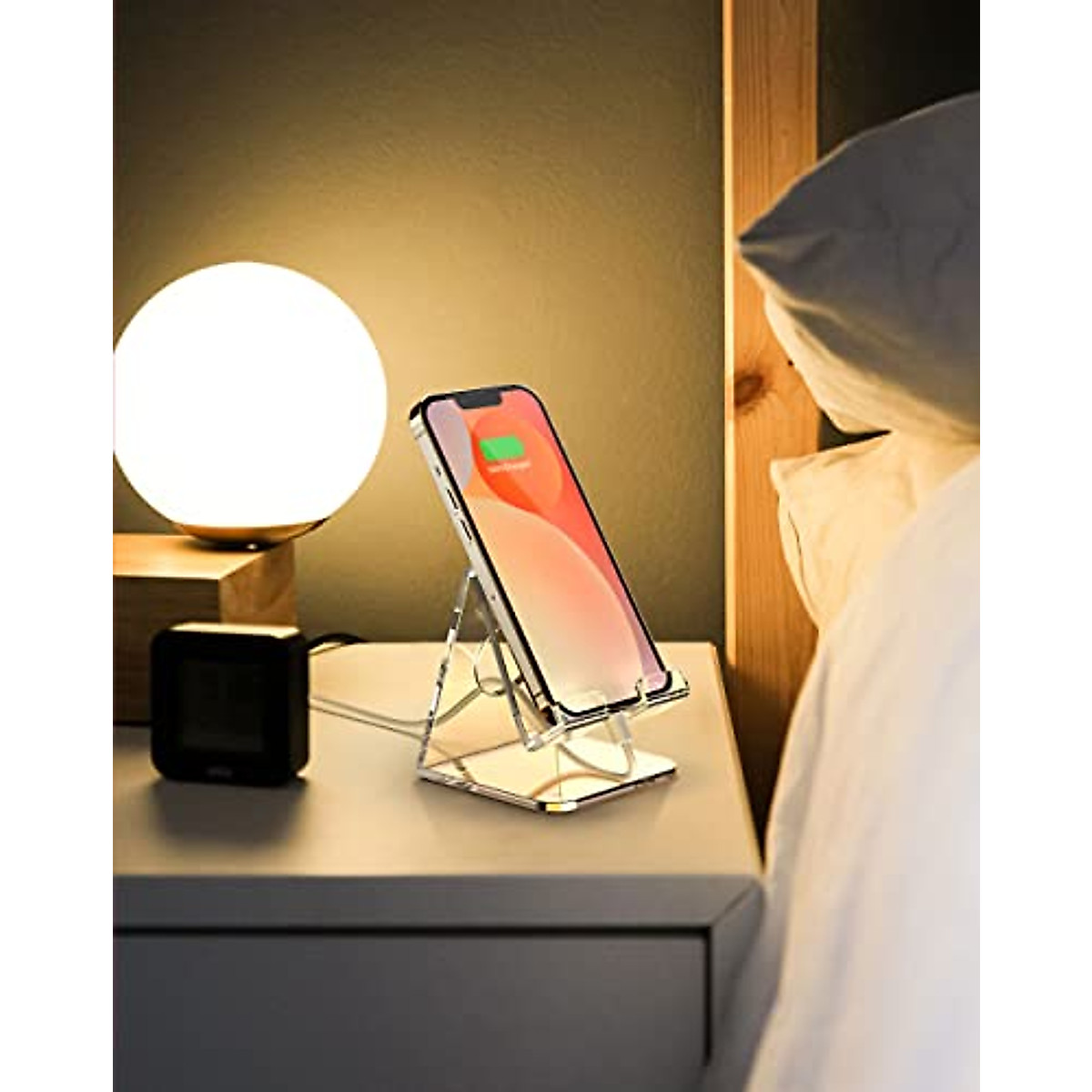 TOPGO Acrylic Cell Phone Stand, Clear Phone Holder for Desk, Office Desktop, Bedside Table, Compatible with iPhone 14/Samsung/Smartphones/iPad Mini
