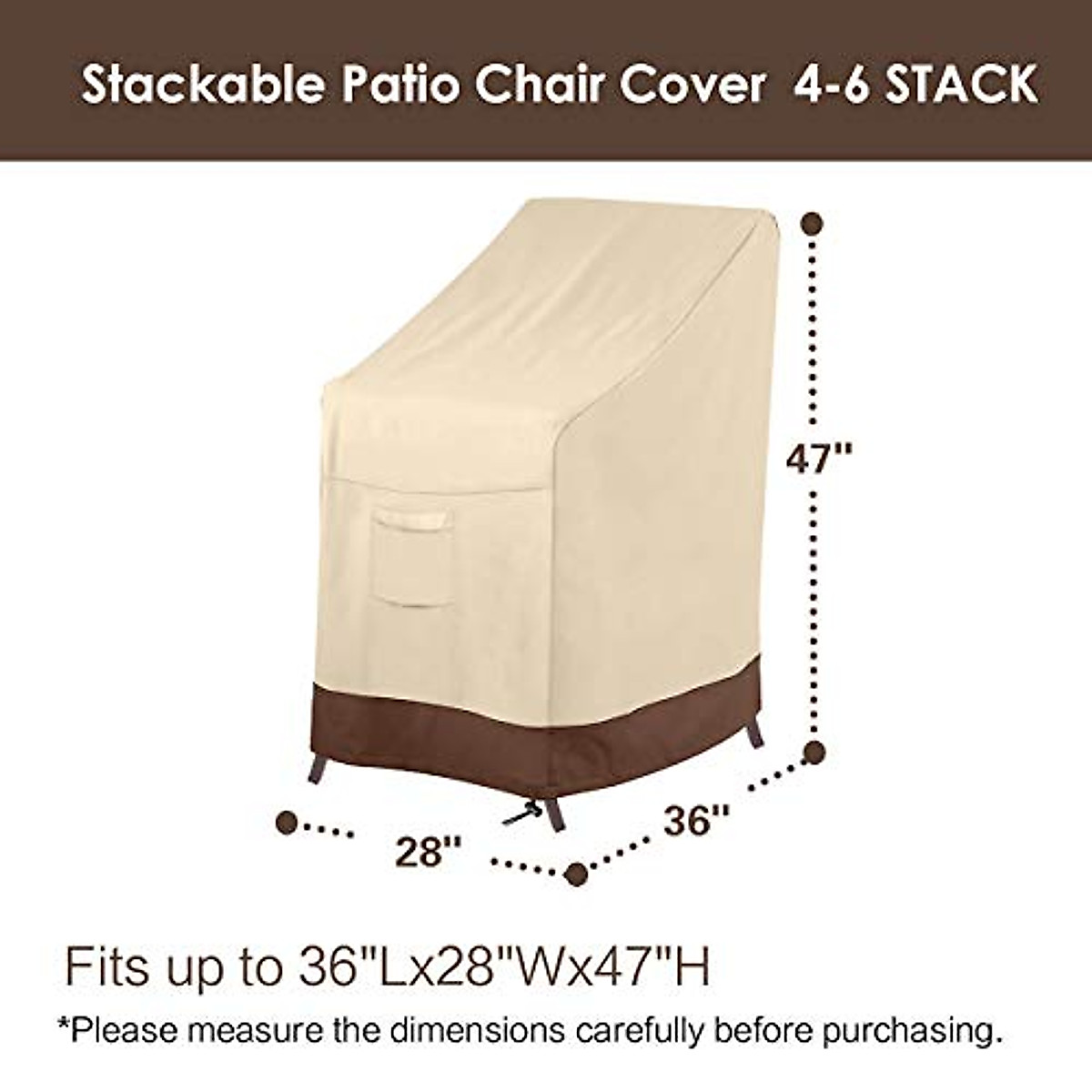 Vailge Stackable Patio Chair Cover,100% Waterproof Outdoor Chair Cover, Heavy Duty Lawn Patio Furniture Covers,Fits for 4-6 Stackable Dining Chairs,36" Lx28 Wx47 H,Beige&Brown