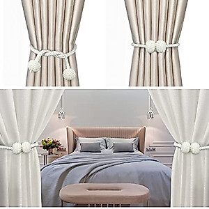 8 Pack Curtain Tie Backs, Pearl Curtain Ties Decorative Rope, Modern Rope Buckle Curtain Holdbacks Holder for Home Bedroom Office (White)