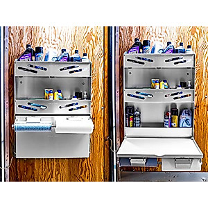 Black Boar Aluminum Large Work Station ¬for Enclosed Trailer/Garage | 24 x 14-inch fold Down Tray and (2) Spring-Loaded Paper Towel Racks | Durable Construction | Easy to Install (66123)
