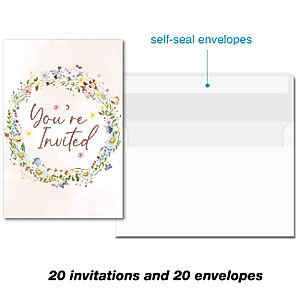 Soiceu Wildflower Garden Party Invitations with Envelopes Set of 20 Watercolor Wildflower Birthday Party Invites Fill in Blank