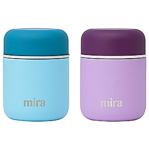 MIRA 2 Pack Insulated Food Jar Thermos for Hot Food & Soup, Compact Stainless Steel Vacuum Lunch Container - 9 oz, Sky, Lilac