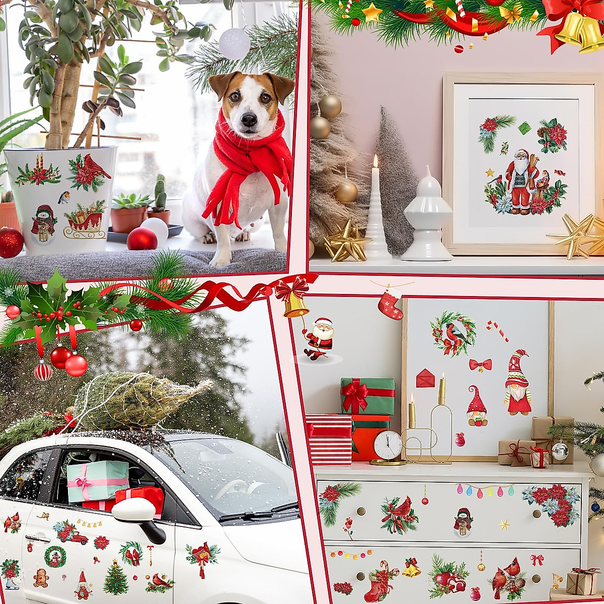 30 Sheets Christmas Rub on Transfers for Crafts and Furniture Xmas Santa Snowman Transfer Stickers Winter Floral Bird Rub on Decal for Home Office Paper Wood DIY Crafts,5.9 x 5.9 Inch