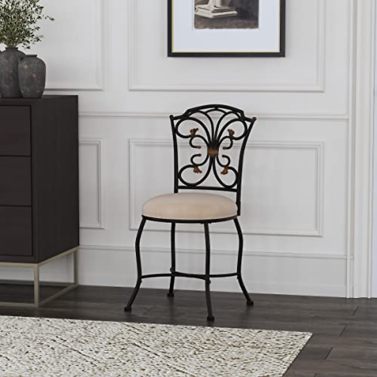 Hillsdale Furniture Sparta Vanity Stool, black with gold highlighted accents