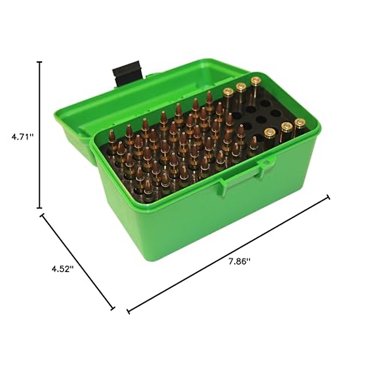MTM H50-RL Deluxe 50 Round Rifle Ammo Box 25-06 Rem, 270 Win., 30-06 Spr., 7x57 Mauser, Green, Large (H50-RL-10)